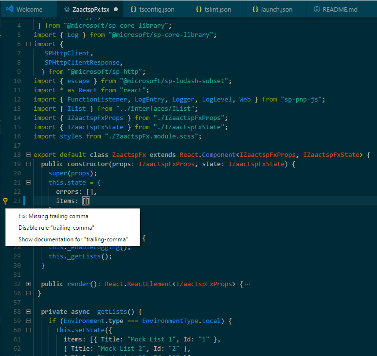 Rules in config/tslint.json file of SPFx scaffolding are being ignored. | Microsoft Community Hub