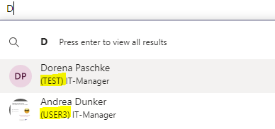 Change the name or the name abbreviation shown in Teams search ...