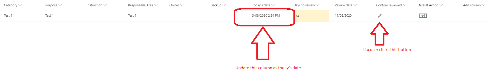 Button to update today's date in SharePoint list | Microsoft Community Hub