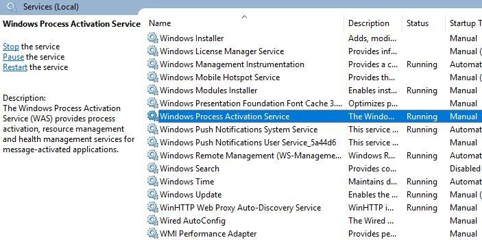 Event ID 7023: The Windows Process Activation Service terminated