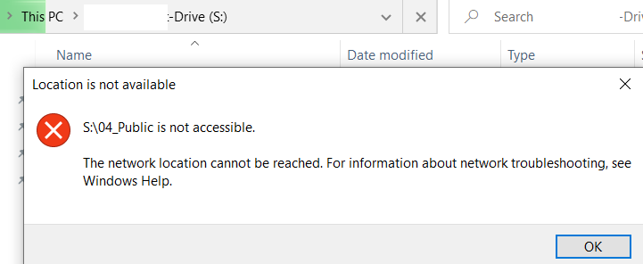 Cannot access DFS folder which already map network (drive S:) with ...