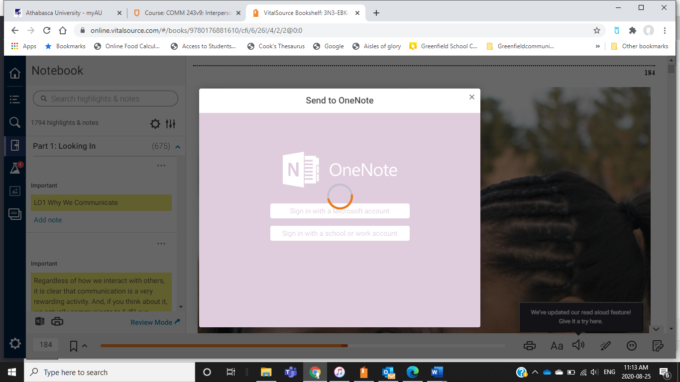 Continous spinning when vitalSource talking to OneNote over Web | Microsoft Community Hub
