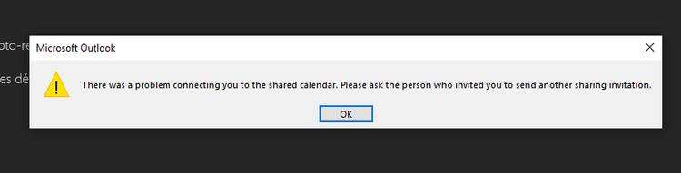 Unable to share calendars: There was a problem connecting you to the shared calendar ...