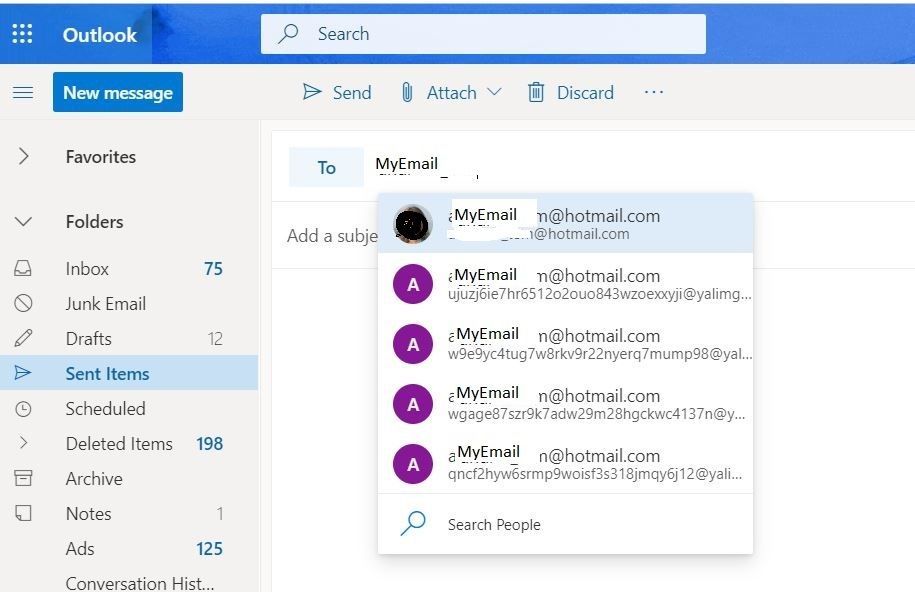 Outlook offers email address matches from spam email headers ...