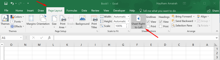 excel spreadsheet reversed. A1 is on the right side of the display ...