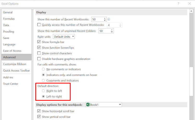 excel spreadsheet reversed. A1 is on the right side of the display ...