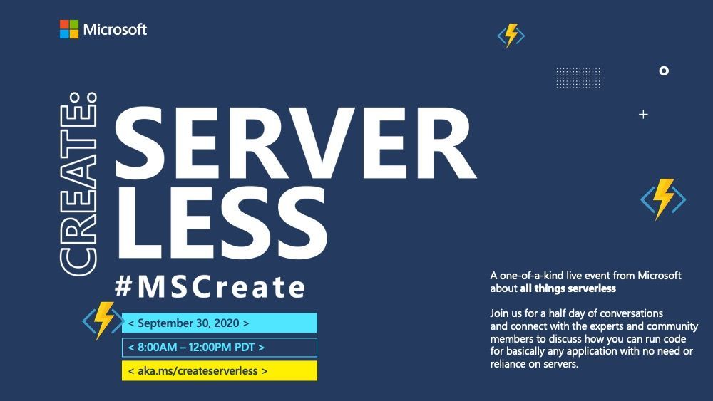 Microsoft Create Serverless Live Event September 30 2020
