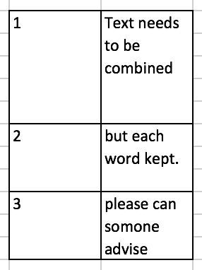 Combine text from multiple sequential rows by column to the left | Microsoft Community Hub