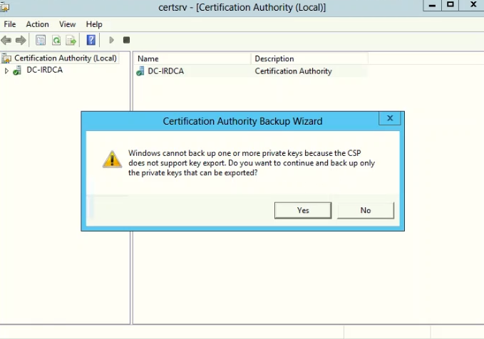 I Cannot Backup Certificate server DB | Microsoft Community Hub