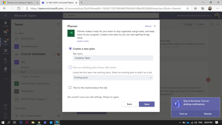 Planner not working in Teams | Microsoft Community Hub