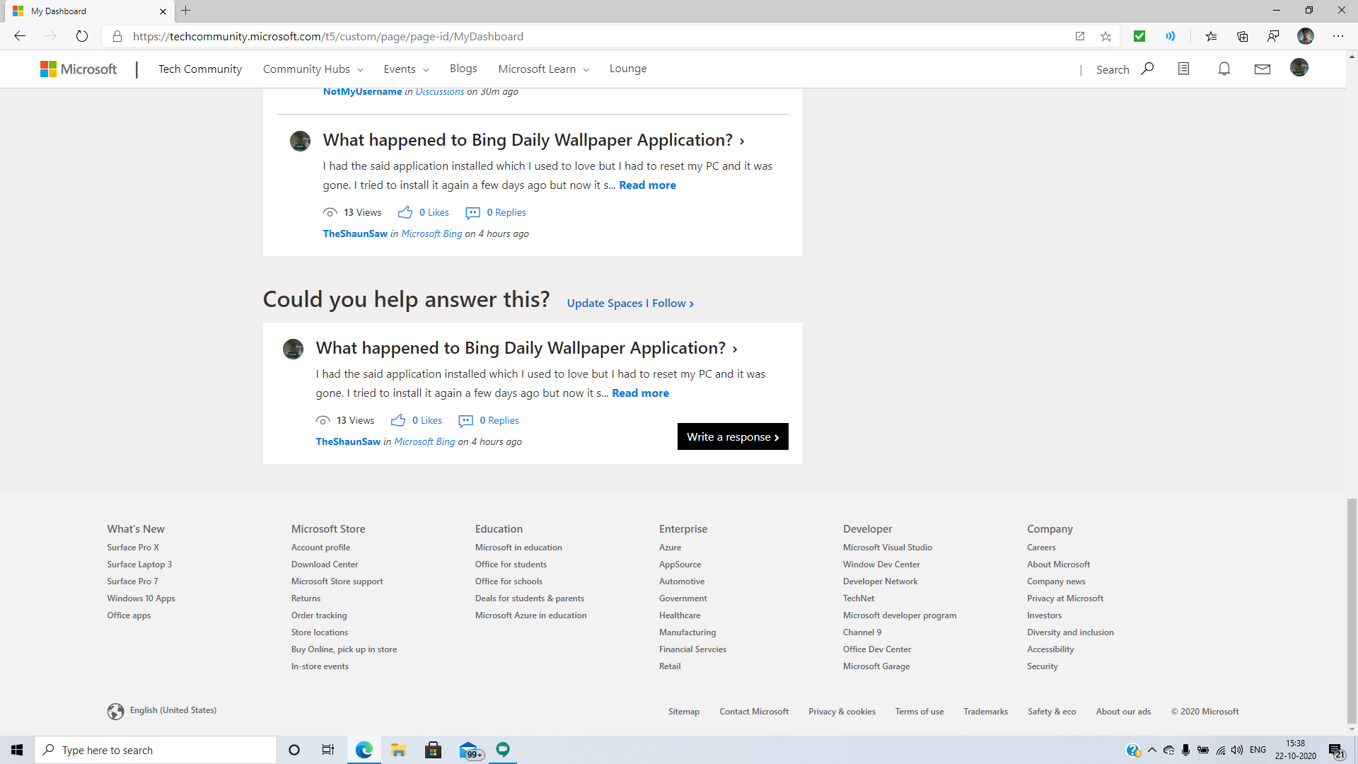 My own question shown in Could you help answer this in dashboard ...