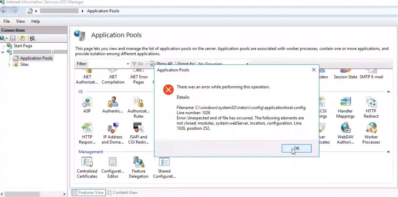 Unexpected end of file has occurred