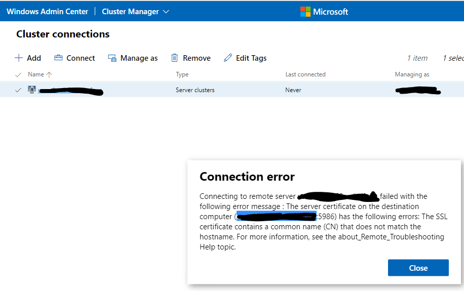 Cannot Manage Cluster via WAC with Secure WINRM | Microsoft Community Hub
