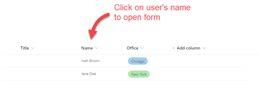 Need To Be Able To Click On Sharepoint List Column To Open Form