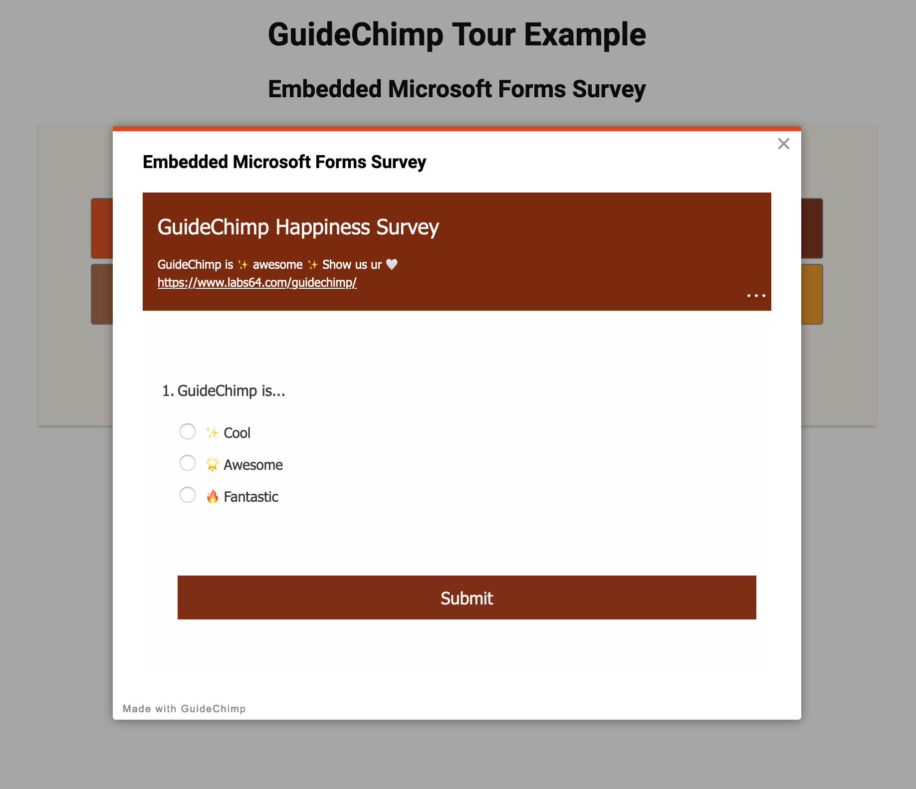 Microsoft Forms embedded in GuideChimp tour | Microsoft Community Hub