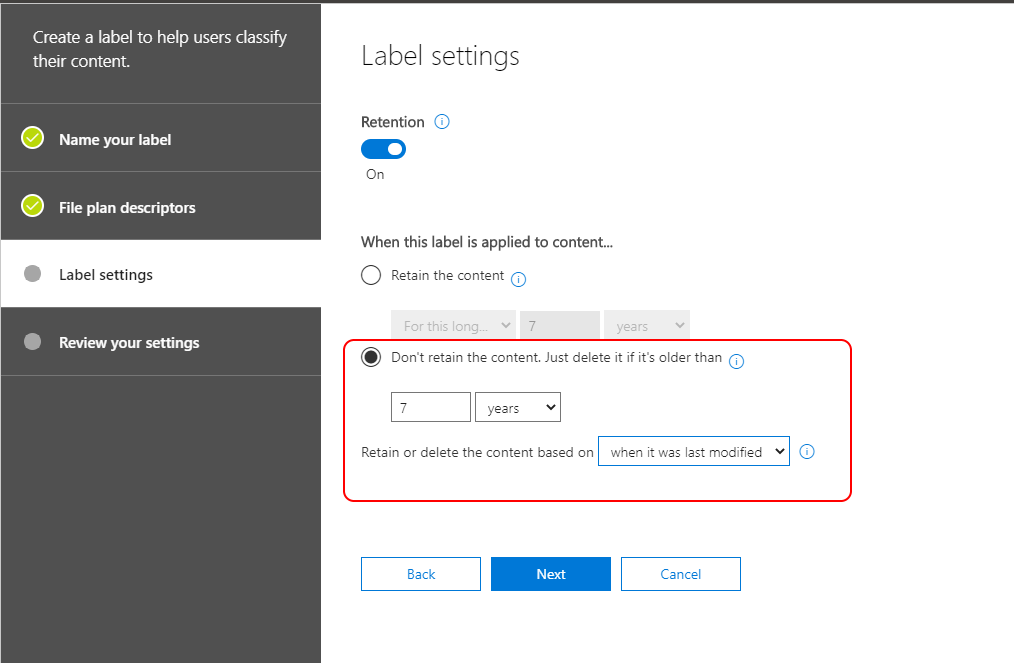 Why has the ability to create a disposition label based on Last Modified disappeared in the UI ...