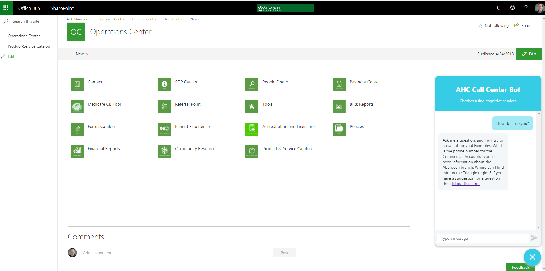 Chat Bot inside SharePoint Online Tenant | Microsoft Community Hub