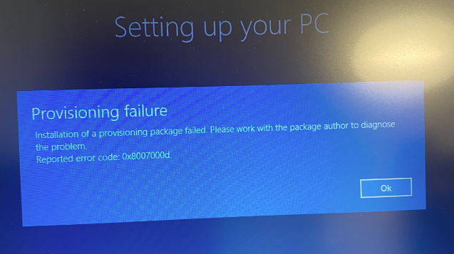 error code - 0x8007000d - when running Provisioning package to build device | Microsoft ...