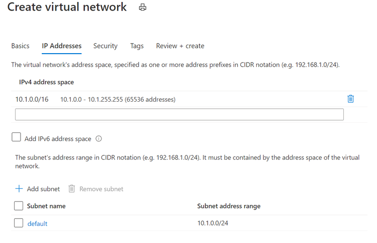 Using CIDR notation to configure Azure virtual network subnets