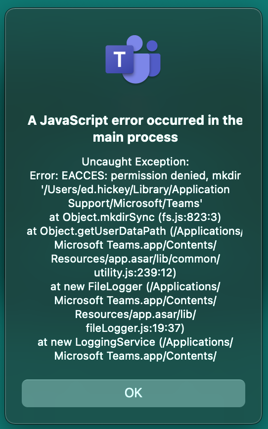 A Javascript error occurred in the main process ... (on MAC) | Microsoft Community Hub