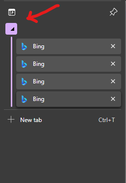 New tab group collapse button for vertical tabs in latest Edge canary ...