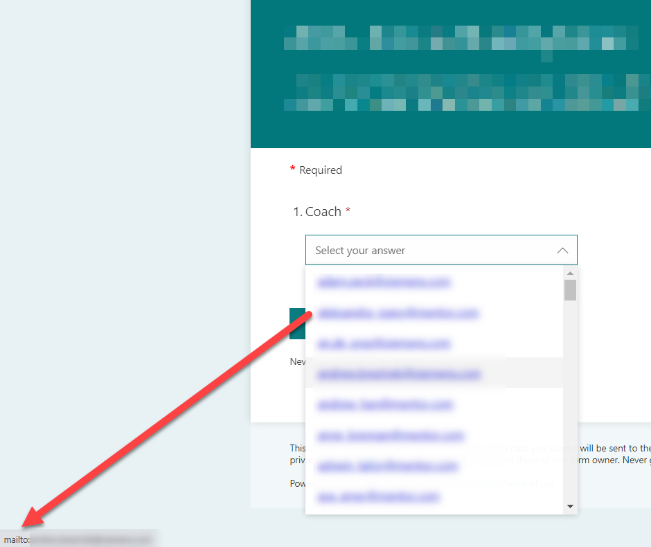 Clicking on an email address in a drop down list opens up Outlook | Microsoft Community Hub