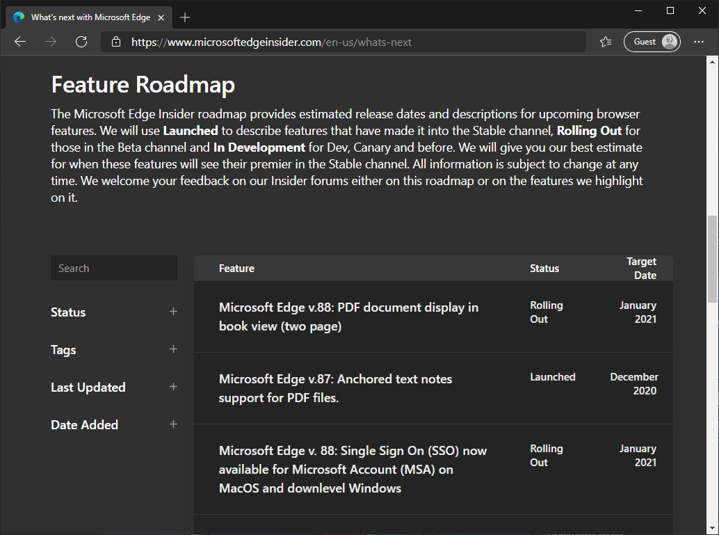 New Feature Roadmap now up on the What's Next page of the Microsoft ...
