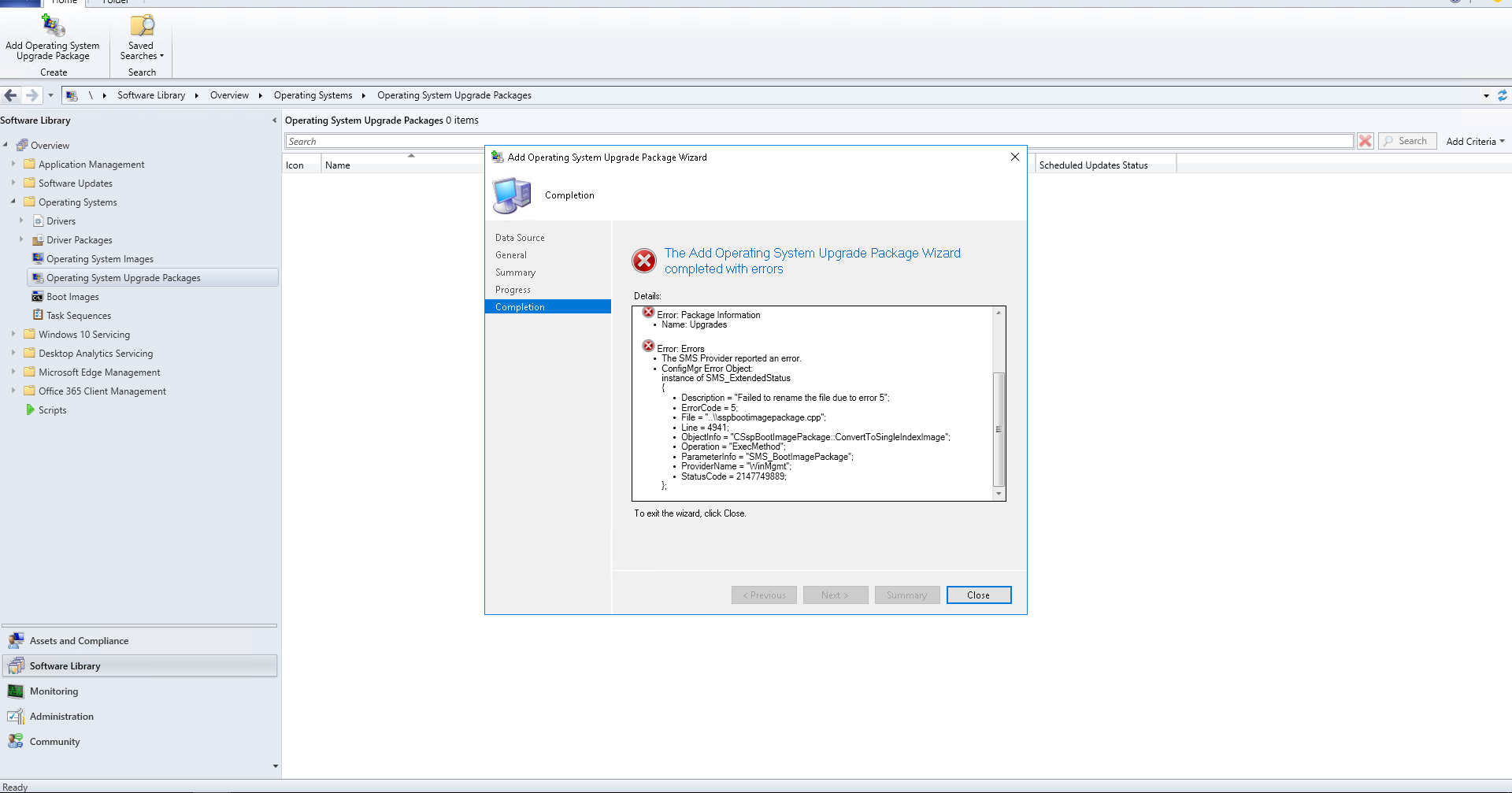 Add Operating System Upgrade Package error with CM 2006 | Microsoft Community Hub