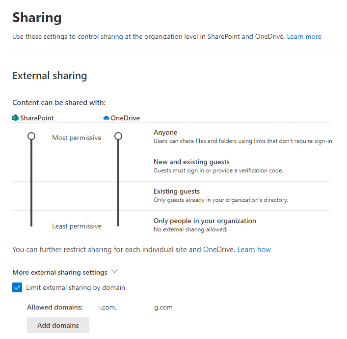 External sharing only to two external domains | Microsoft Community Hub