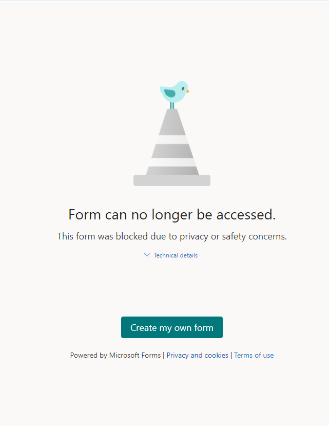microsoft forms blocked due to privacy and safety | Microsoft Community Hub