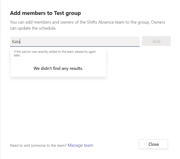 Not possible to add new member to MS Shifts after team name change ...