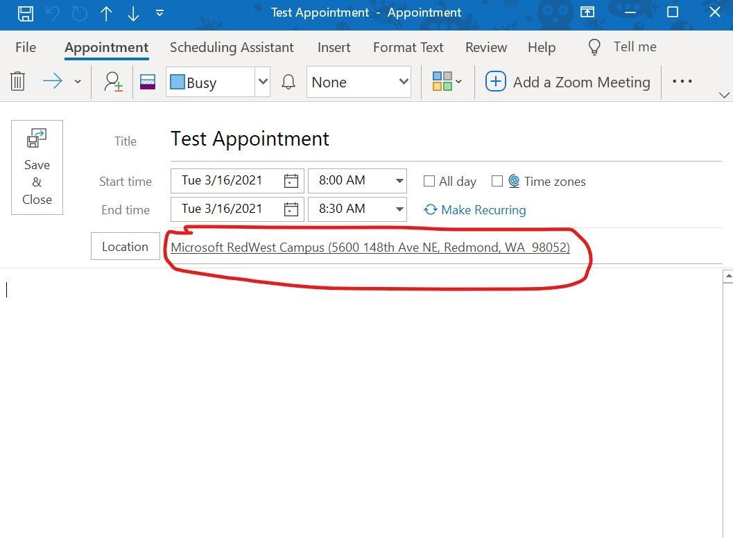 Location Field on Appointment doesn't open Map program | Microsoft ...