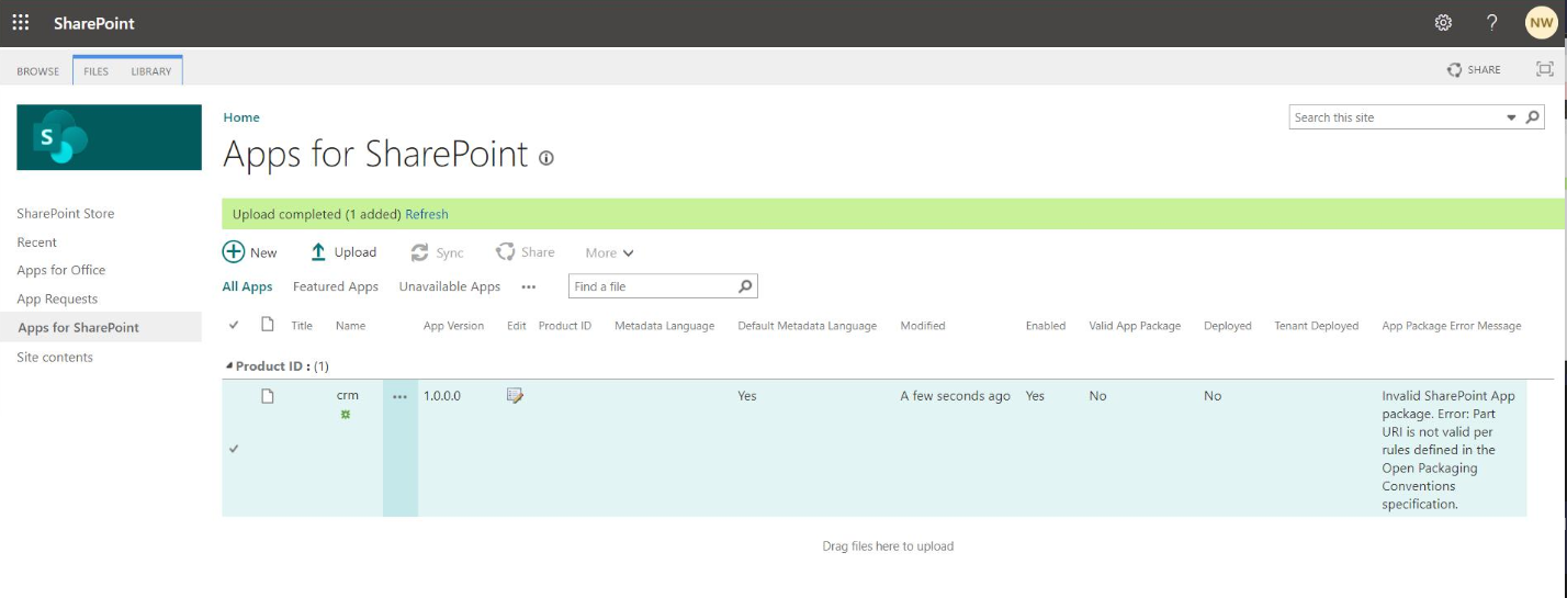 Uploading the app into SharePoint ... | Microsoft Community Hub