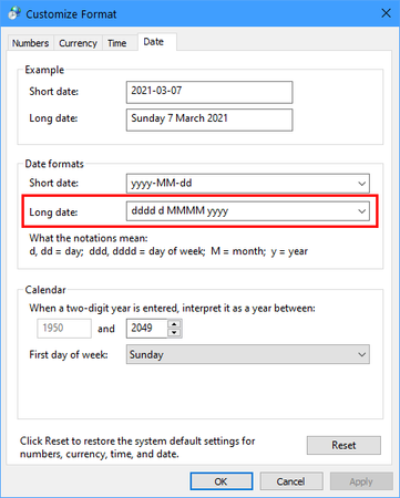 In Excel, the Long Date formatting does not display the day of the week ...