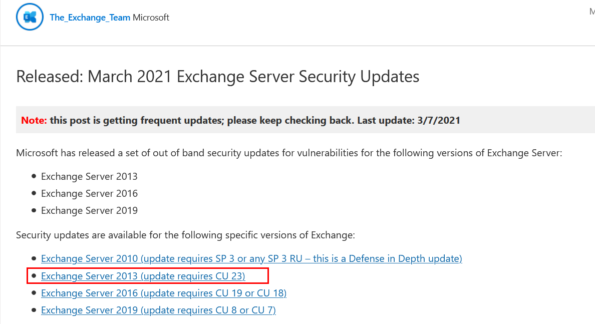 Hafnium - Patch for Server 2013 only with installed CU 23 ? | Microsoft ...