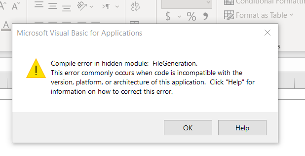 Compile Error in Hidden Module: FileGeneration - Excel 365 (Windows 10 ...