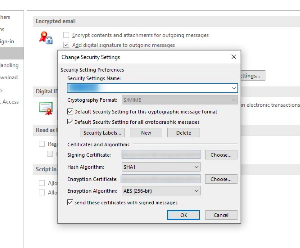 Outlook 2016 S/MIME Encryption/Signing algorithms greyed | Microsoft Community Hub