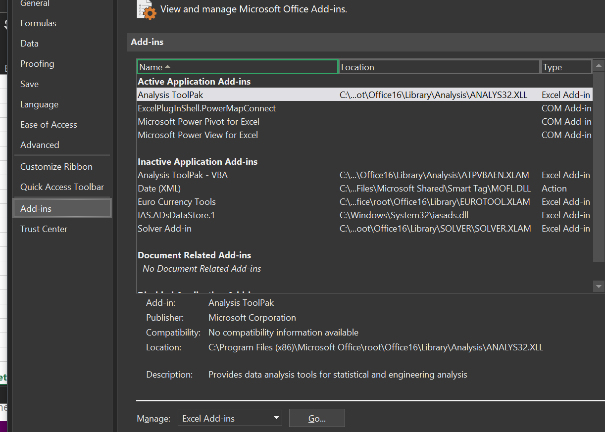 Unable To Enable Data Analysis Function In Excel 2019 Microsoft Community Hub