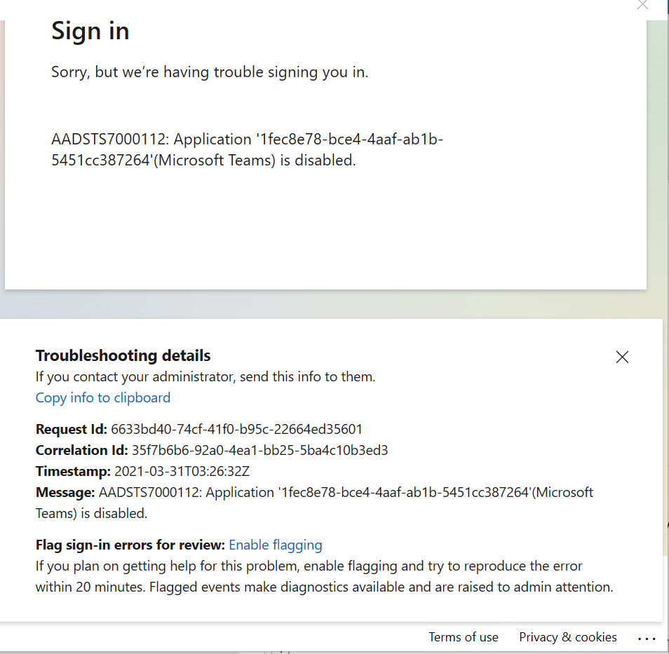 Can't log in to Teams, infinite loops online, error code AADSTS7000112 on the app | Microsoft ...