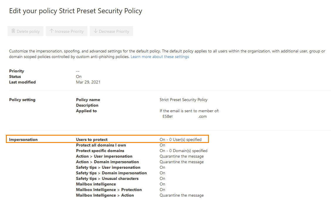 How to set Impersonation Protection users with Preset Policies ...