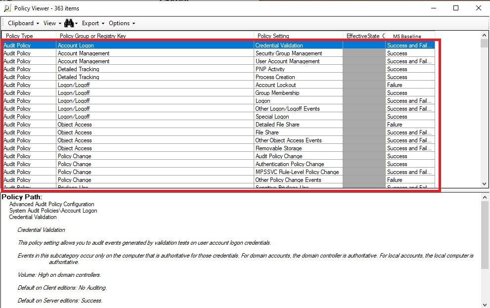 Missing security parameters using the Baseline-LocalInstall.ps1 script | Microsoft Community Hub