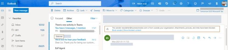 Native external sender callouts on email in Outlook | Microsoft ...
