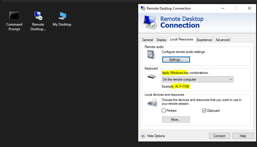 Remote Desktop Connection Remote App not passing Keyboard Shortcut keys ...