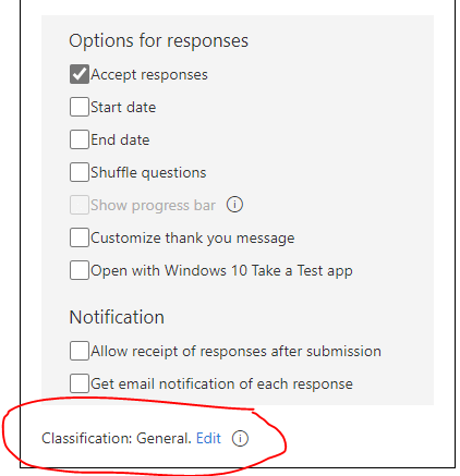 classification: General : highly confidential option in Forms ...