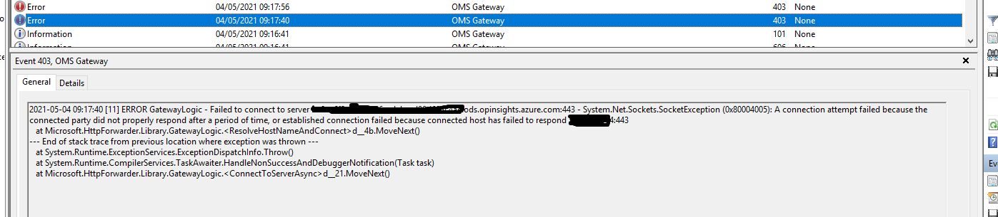 OMS Gateway error. | Microsoft Community Hub
