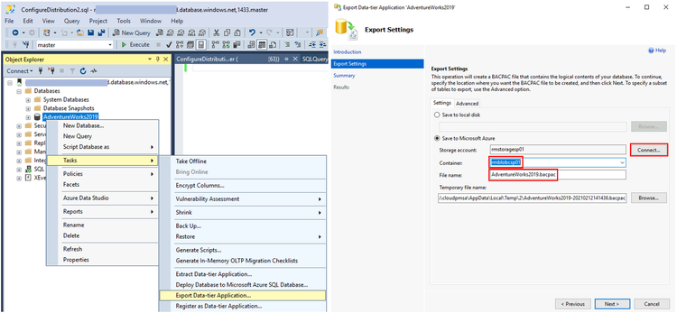 Using data-tier applications (BACPAC) to migrate a database from Managed Instance to SQL Server ...