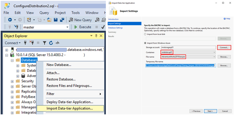 Using data-tier applications (BACPAC) to migrate a database from Managed Instance to SQL Server ...