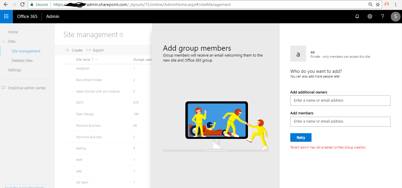 SharePoint New Admin Center (Unable to create site) | Microsoft ...