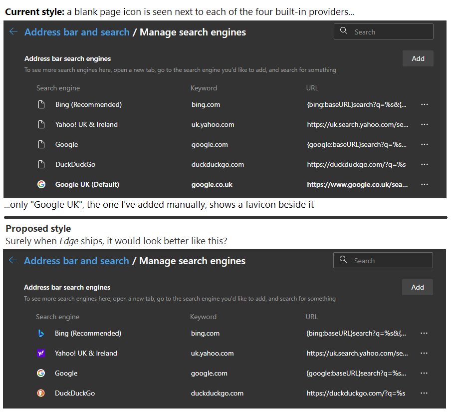 [Search Engines] Favicons do not appear next to the built-in providers ...