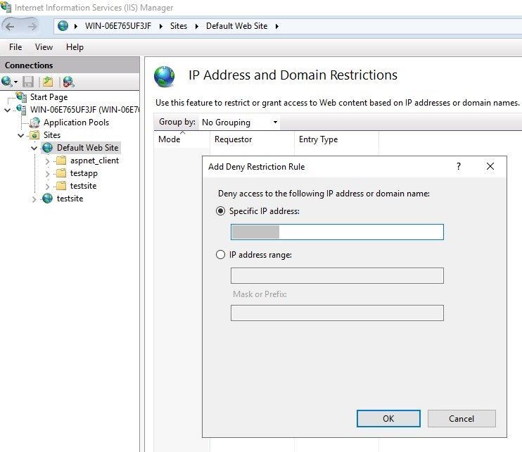 Block an IP address accessing the application